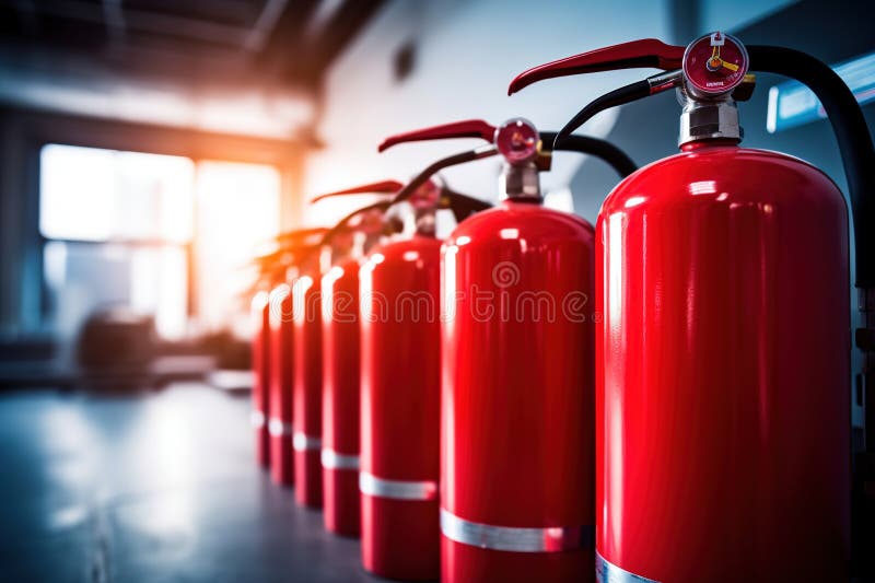 Close-up a Fire Extinguisher in a Building Corridor. the Image Has a ...