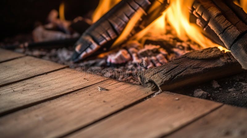 A Close Up of a Fire in a Fireplace with Logs Stock Illustration ...