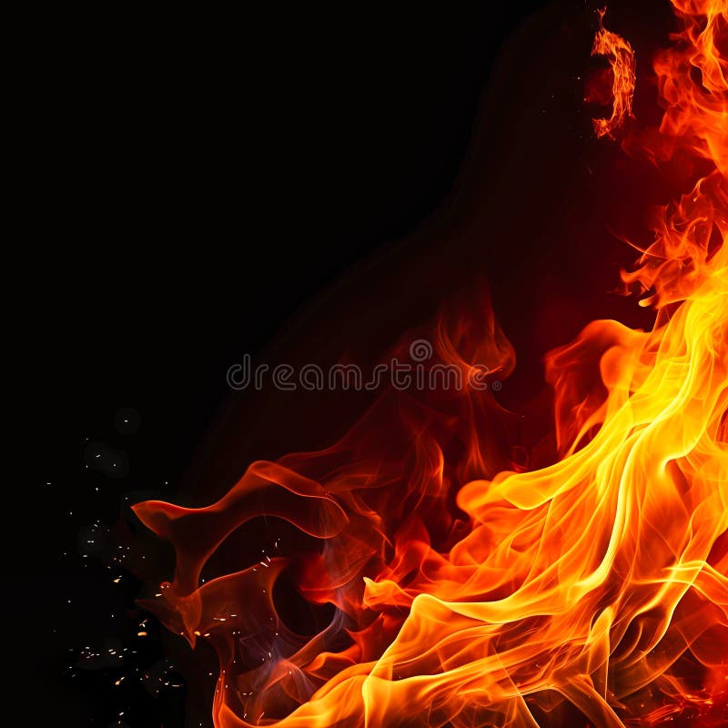 Close Up of Fire Flames on Black Background Stock Photo - Image of ...