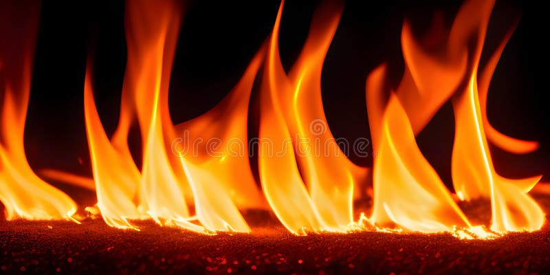Close Up of Fire Flames on Black Background. Hellfire Background Stock ...