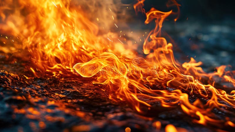 A Close Up of a Fire and Flames on the Ground, AI Stock Illustration ...