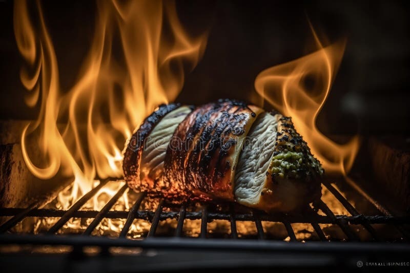 Close-up of Fire-Grilled Roasted Food. AI Stock Illustration ...