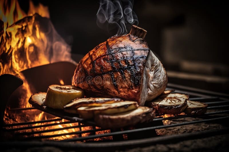Close-up of Fire-Grilled Roasted Food. AI Stock Illustration ...