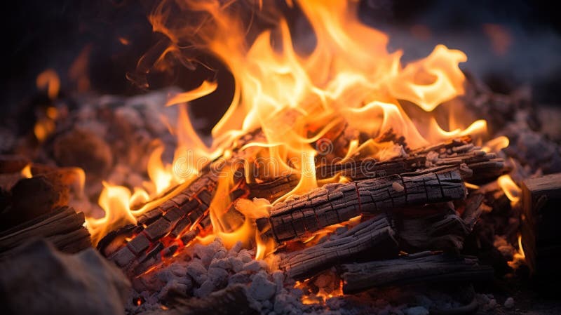 A Close Up of a Fire with Lots and Lots of Wood, AI Stock Illustration ...
