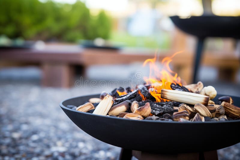 Close-up of Fire Pits Hot Coals and Crackling Wood Stock Photo - Image ...
