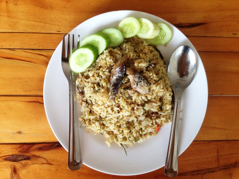 Close Up Fire Rice Mixed with Fish on Top View Stock Photo - Image of ...