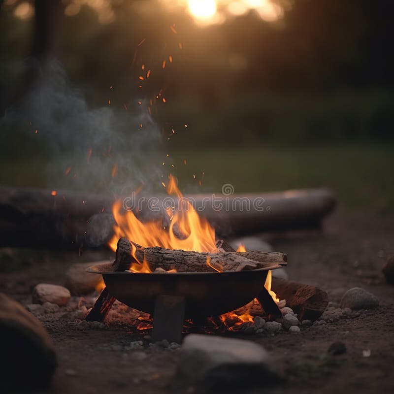 Close Up of a Fire in a Rustic Pot on a Campfire Stock Illustration ...