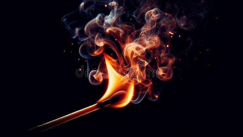 Close-up of the Fire and Smoke of a Burning Match Against a Black ...