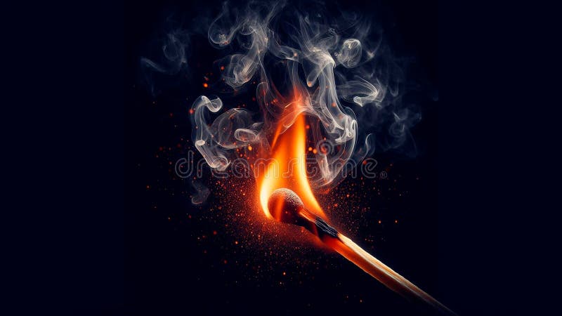 Close-up of the Fire and Smoke of a Burning Match Against a Black ...