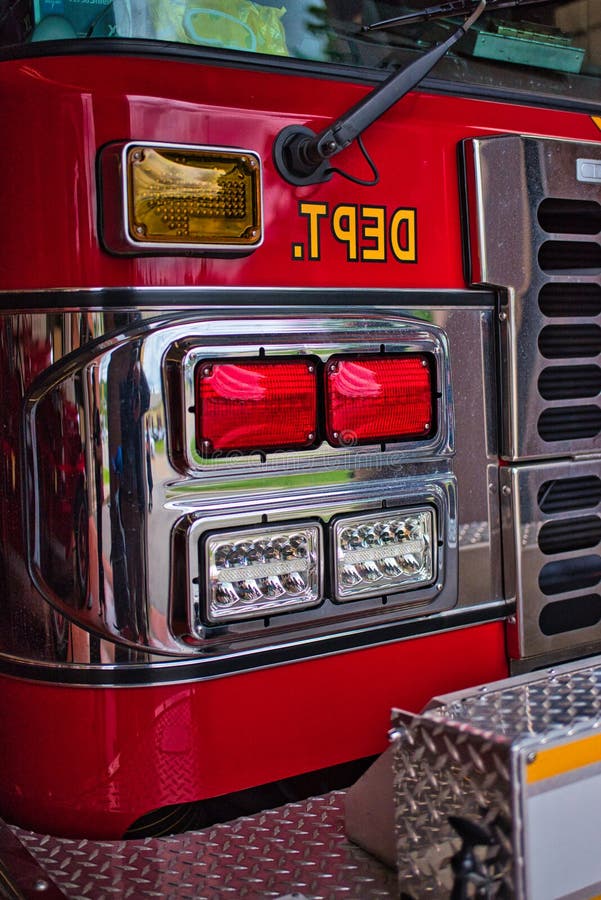 Close-up of Fire Truck Front with Lights Stock Photo - Image of engine ...