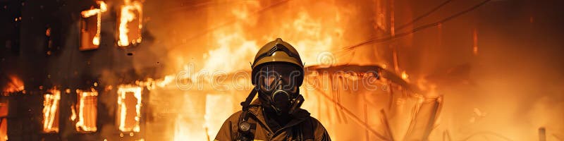 Close-up of a Firefighter on the Background of a Fire. Selective Focus ...