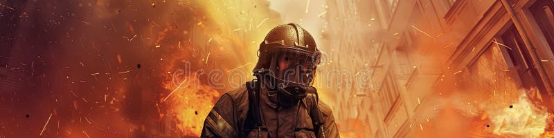 Close-up of a Firefighter on the Background of a Fire. Selective Focus ...