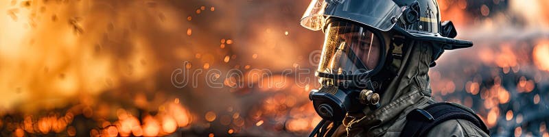 Close-up of a Firefighter on the Background of a Fire. Selective Focus ...