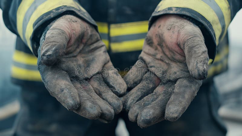 Grimy Firefighter Hands Revealing Intense Firefighting Efforts ...
