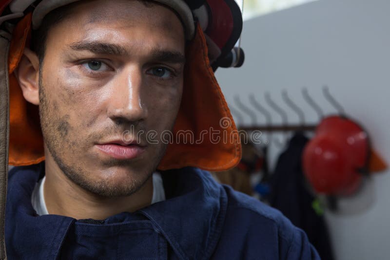 Close-up of Fireman in the Office Stock Photo - Image of occupation ...