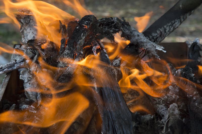 Close-up: Fireplace Grill with Burning Fire Stock Image - Image of ...