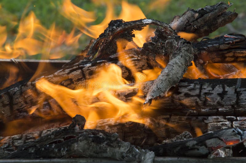 Close-up: Fireplace Grill with Burning Fire Stock Image - Image of ...