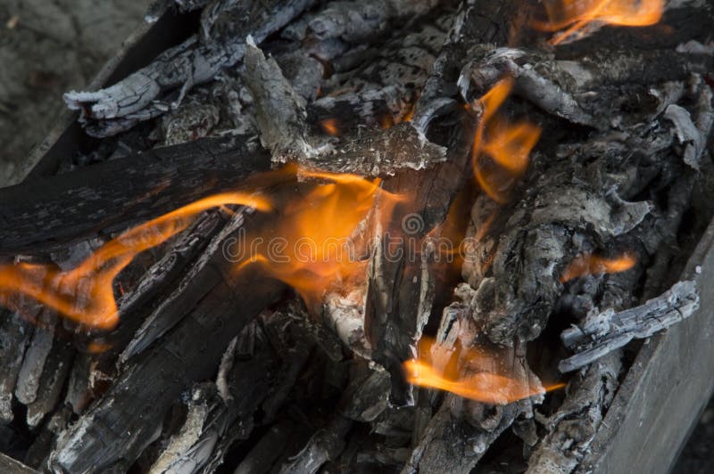 Close-up: Fireplace Grill with Burning Fire Stock Image - Image of ...