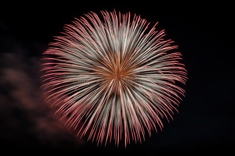 Close-up of Firework Exploding in Red and White Against Dark Sky Stock ...