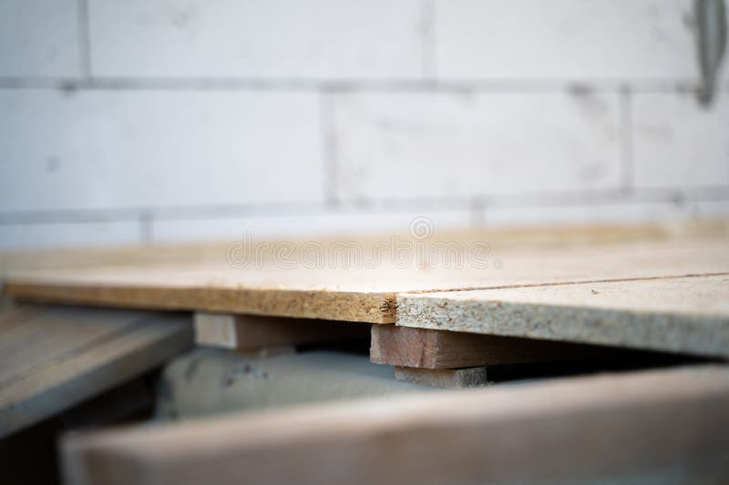 Close-up of the First Layer of an Oriented Strand Board Subfloor ...