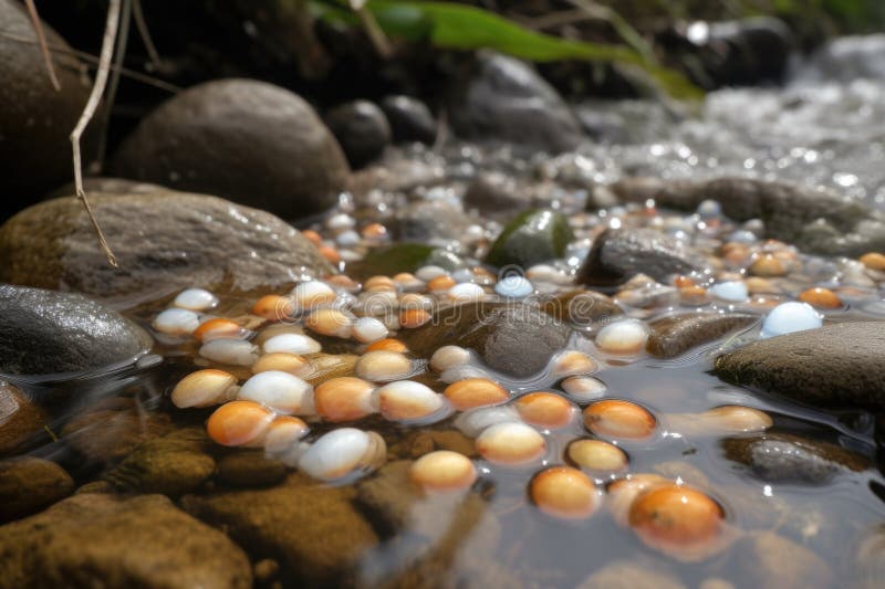 Close-up of Fish Eggs on the Riverbank, with Runoff and Pollutants ...