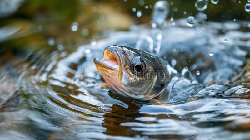 Close-up of a Fish with Its Mouth Open, Breaking the Water S Surface ...