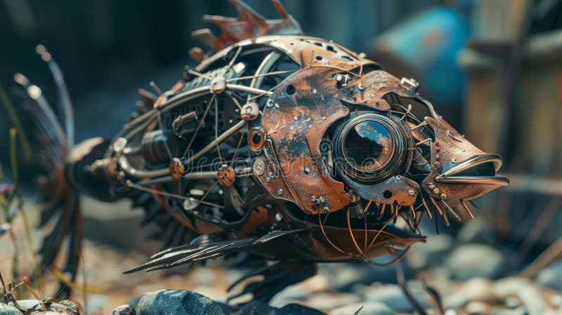 A Close Up of a Fish Made Out of Metal and Gears, AI Stock Photo ...