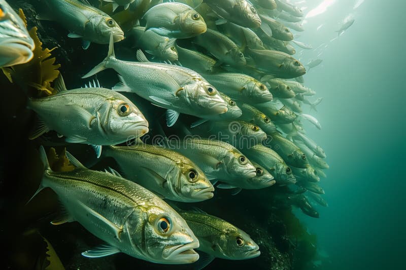 Close Up of Fish Shooling Underwater in Open Sea Stock Illustration ...