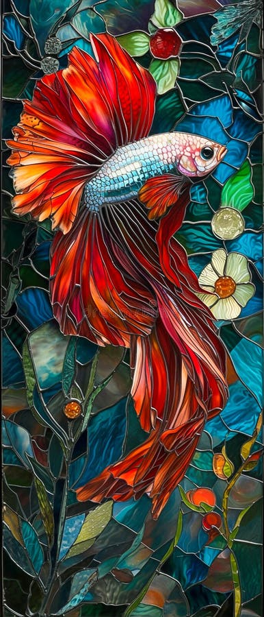 A Close Up of a Fish in a Stained Glass Window Stock Illustration ...