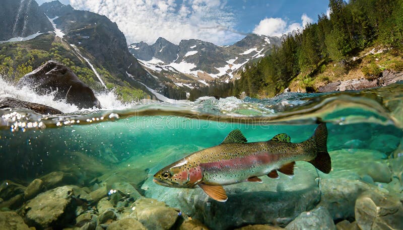 Close-up of a Fish Trout Goes To Spawn in a Mountain River, Underwater ...