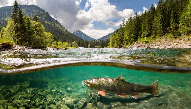 Close-up of a Fish Trout Goes To Spawn in a Mountain River, Underwater ...