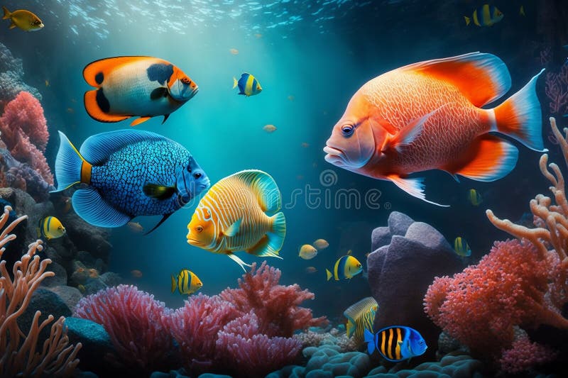 Close-up of a Fish Underwater, Illuminated by Sunlight, Generative Ai ...