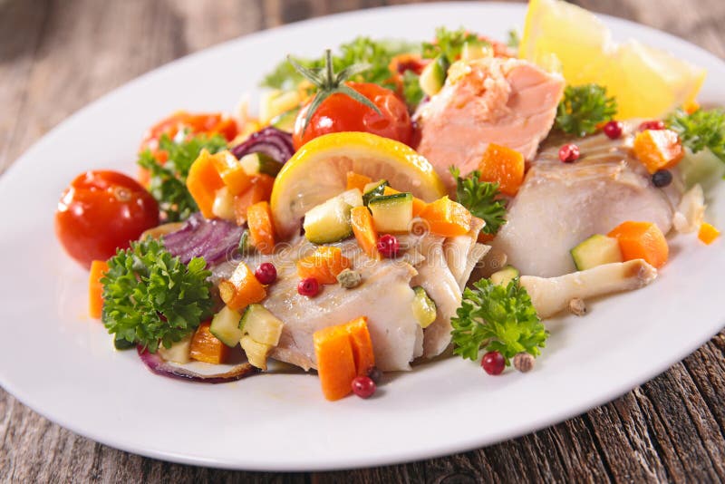 Fish and vegetable meal stock photo. Image of baked - 119315000