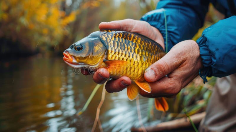 Close-up of a Fisherman Holding a Fish in His Hands Stock Photo - Image ...