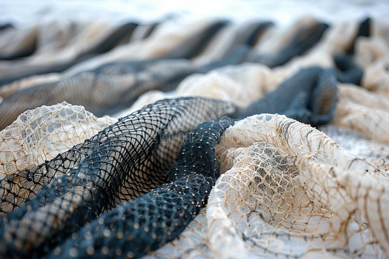 Close Up of Fishing Nets on a White Background, with a Blurred Abstract ...