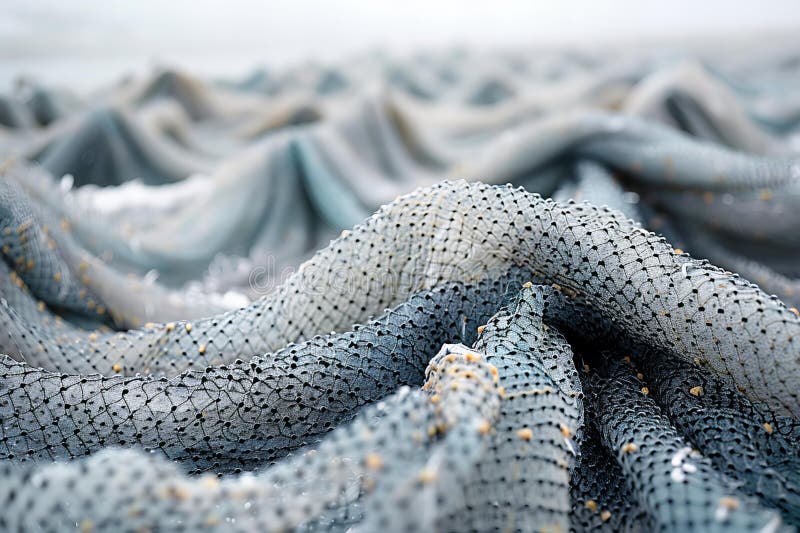 Close Up of Fishing Nets on a White Background, with a Blurred Abstract ...