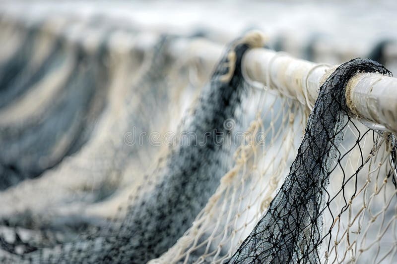 Close Up of Fishing Nets on a White Background, with a Blurred Abstract ...