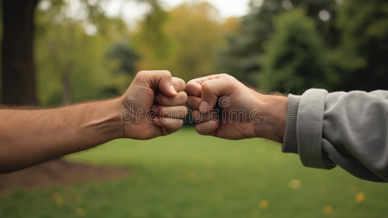 Close-up Fist Bump, Teamwork, Friendship in Park Setting Stock ...