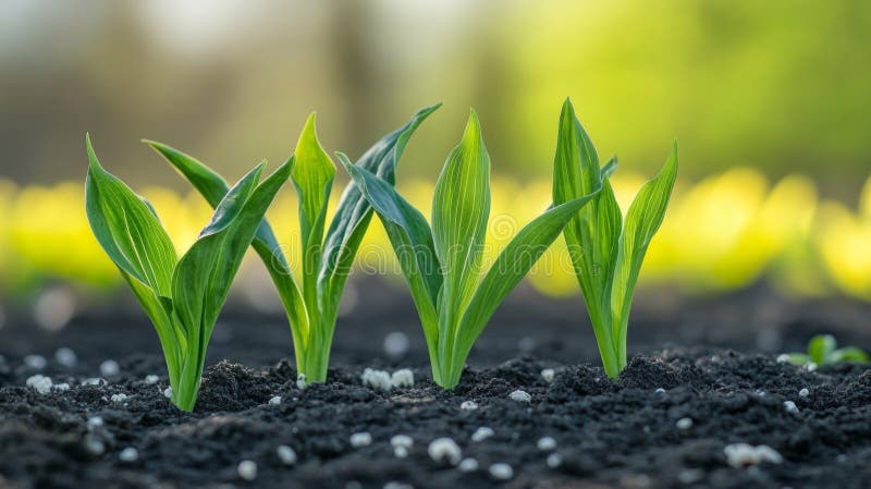 Close Up, Five Emerging Hosta Shoots, New Spring Growth, Green Shoots ...