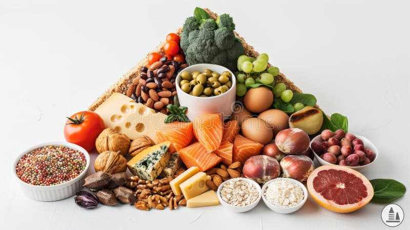 Close Up, the Five Food Groups, Isolated on White Stock Illustration ...