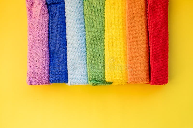 Close-up of Five Overlapping Microfiber Cleaning Clothes of Different ...