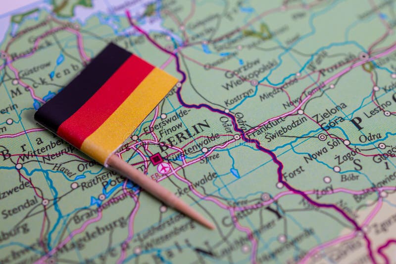 A Close-up of the Flag of Germany on the Map. Capital Berlin. Close-up ...