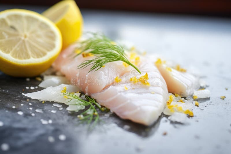 Close-up: Flaky Cod Texture with Lemon Zest Stock Photo - Image of ...