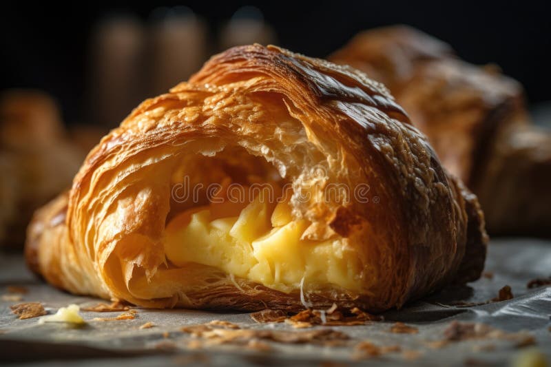 Close-up of Flaky Croissant, with Bits of Butter Visible Stock ...