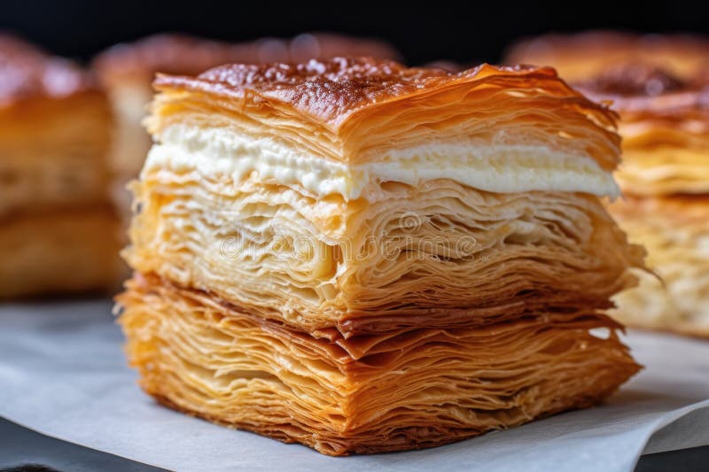Close-up of Flaky Puff Pastry Layers Stock Illustration - Illustration ...