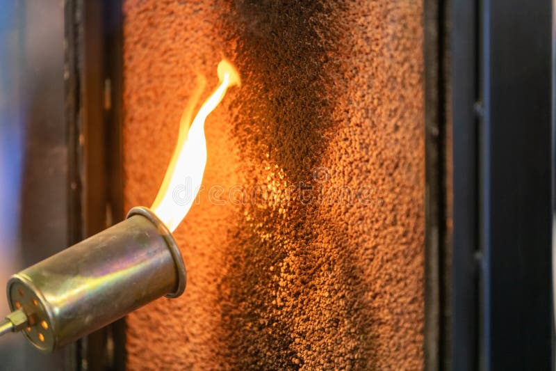Close Up of a Flame Torch Testing Flame Retardant Material ...