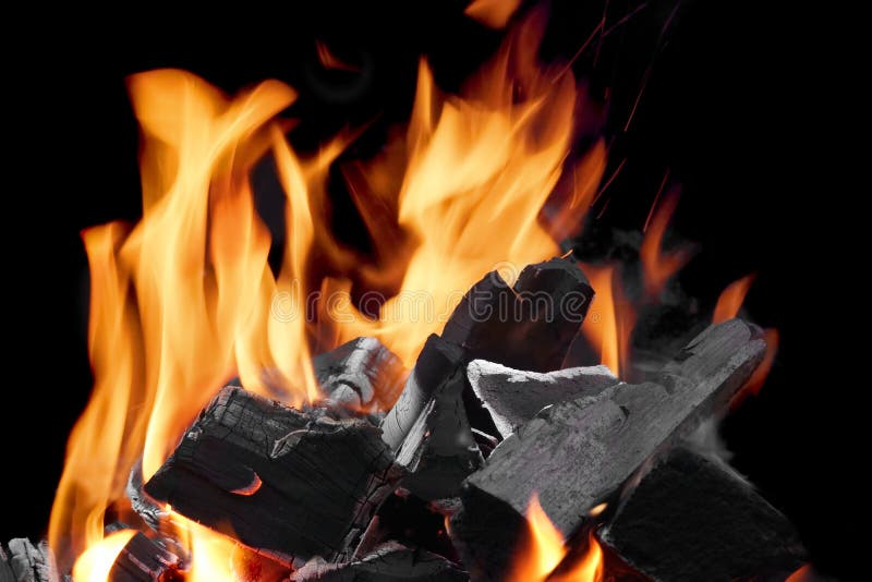 Close-up of Flaming Charcoal on the Black Background Stock Image ...
