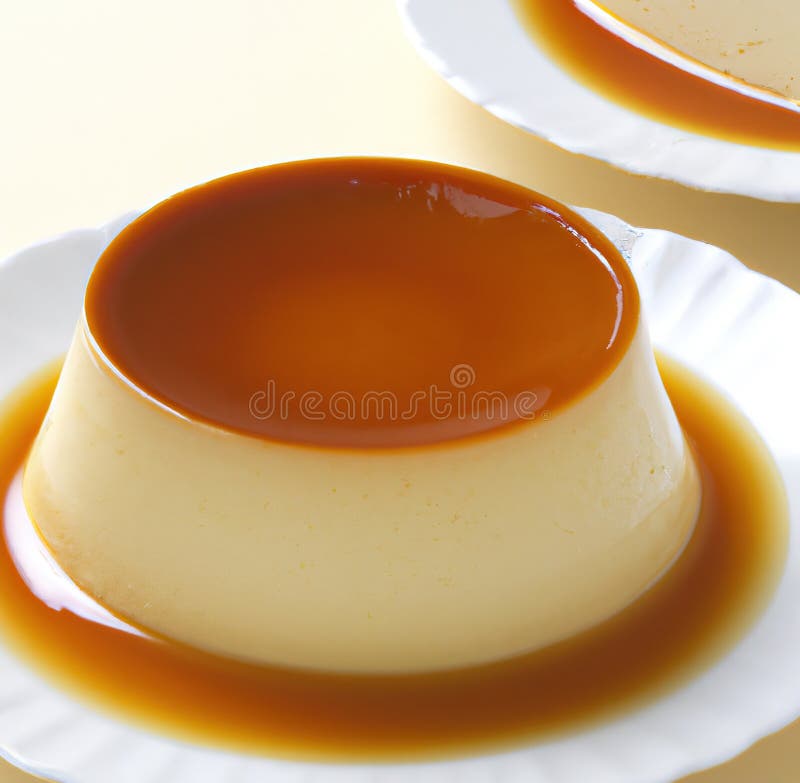 Close Up of Flan on White Plate Created Using Generative Ai Technology ...