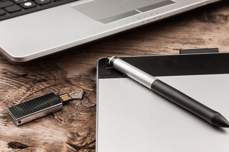 Close-up Flash Drive on the Desktop. Work in Office Stock Image - Image ...