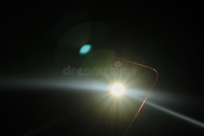 Flashlight of Mobile Phone in Dark Night Stock Photo - Image of lens ...